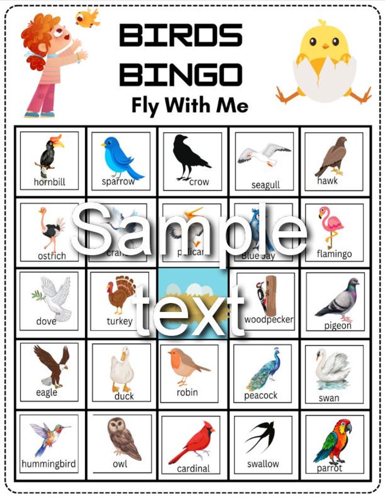 Birds Bingo Game Printable - 50 Cards | Fun Learning for Kids | Bird ...