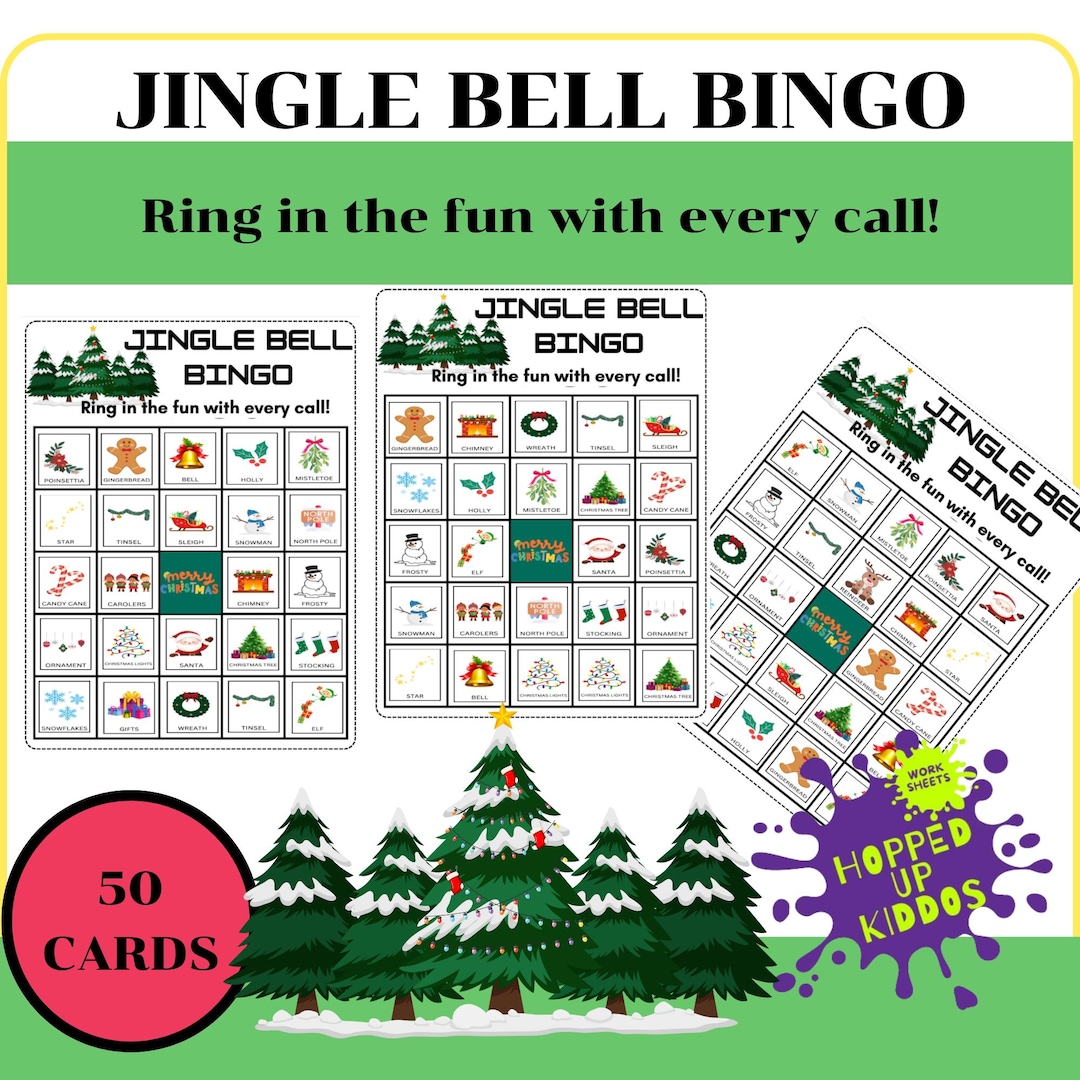 Jingle Bell Bingo Game 50-page Printable Christmas Activity Festive 5x5 ...