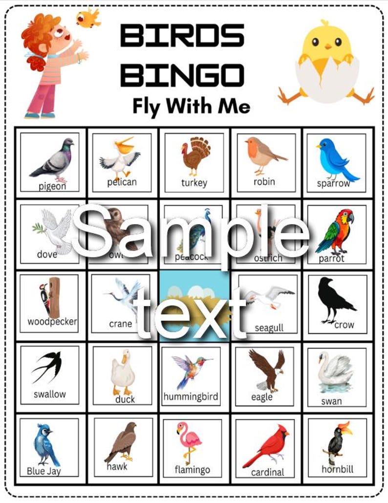 Birds Bingo Game Printable - 50 Cards | Fun Learning for Kids | Bird ...