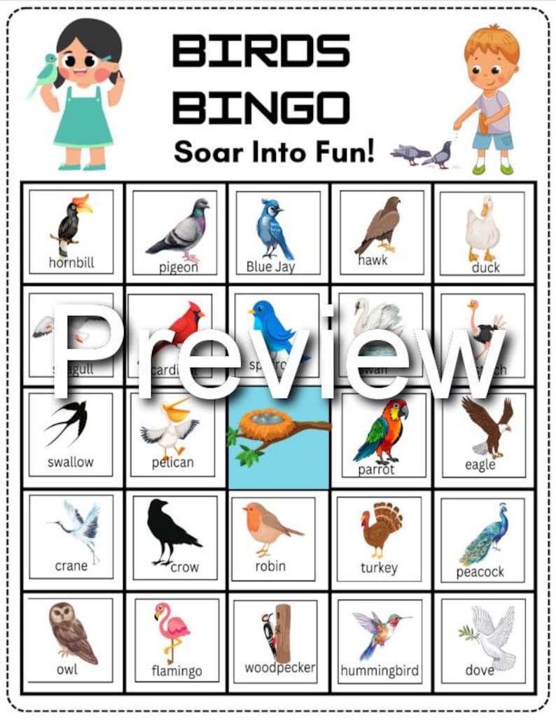 Bird Bingo Cards: Printable Bingo Cards, Colorful Bingo Set, 50 Cards ...