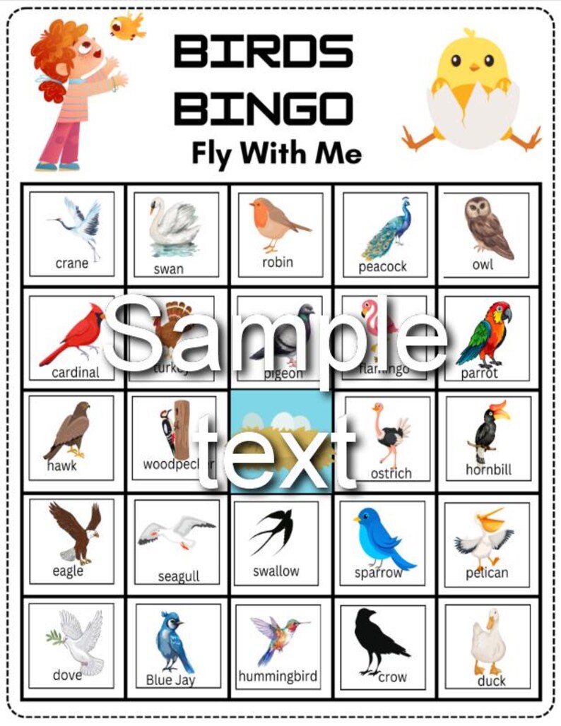 Birds Bingo Game Printable - 50 Cards | Fun Learning for Kids | Bird ...
