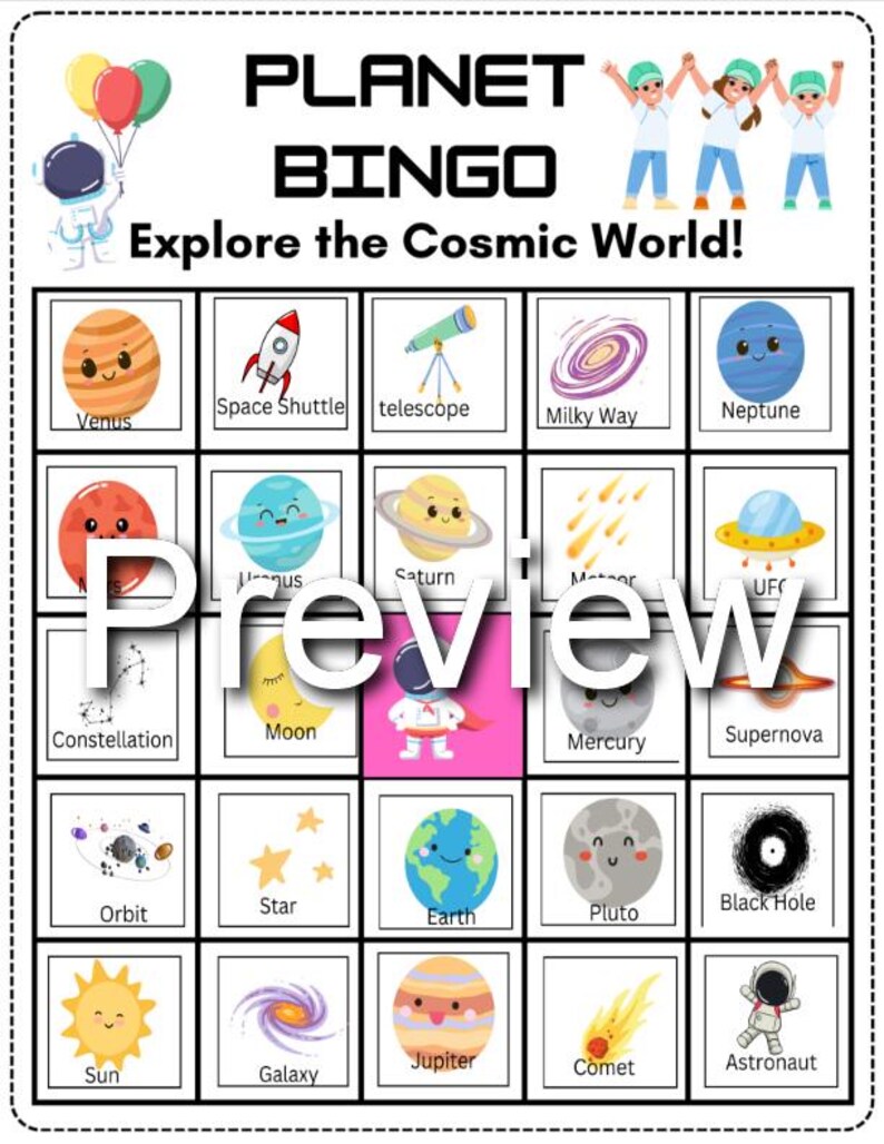 50 Planet Bingo Game Prefilled Cards - Explore the Cosmic World!, PDF ...