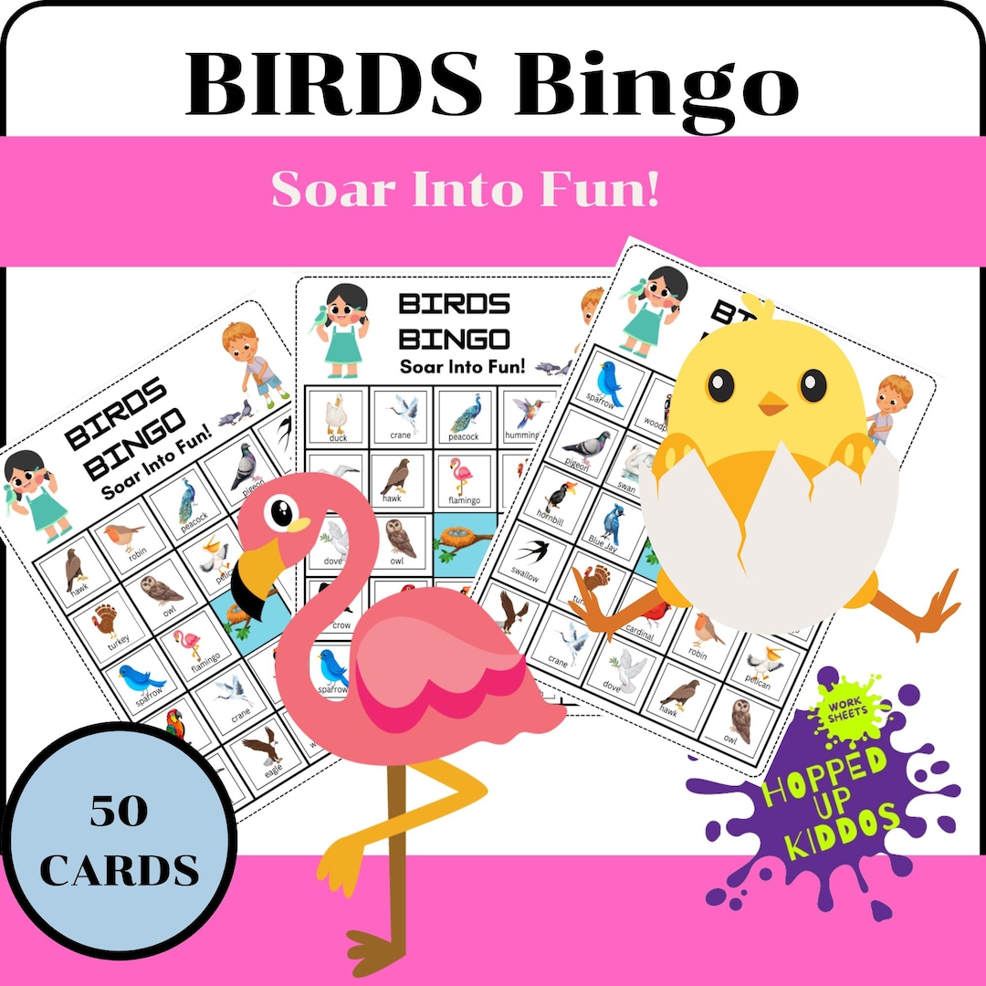Bird Bingo Cards: Printable Bingo Cards, Colorful Bingo Set, 50 Cards ...