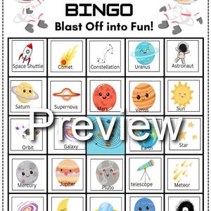 50 Planet Bingo Game Prefilled Cards - Blast off Into Fun!, PDF ...