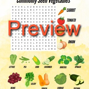Vegetable Word Search Puzzle Book for Kids | 17 Fun Pages + Answer Key ...