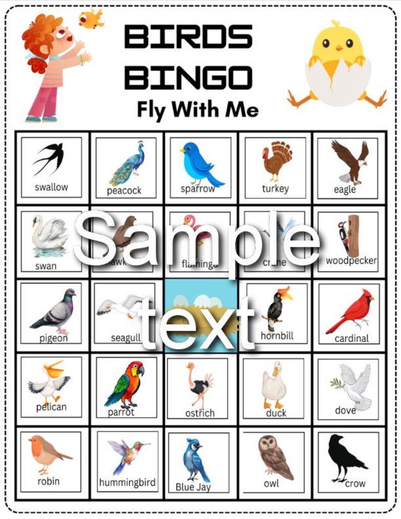 Birds Bingo Game Printable - 50 Cards | Fun Learning for Kids | Bird ...