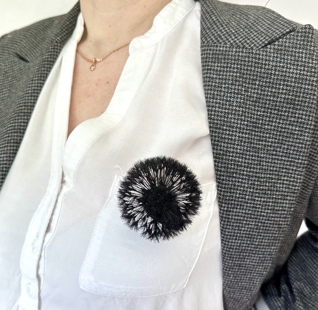 Dandelion Brooch, Brooch With Magnetic Clasp, Brooch Black, Silk Brooch ...
