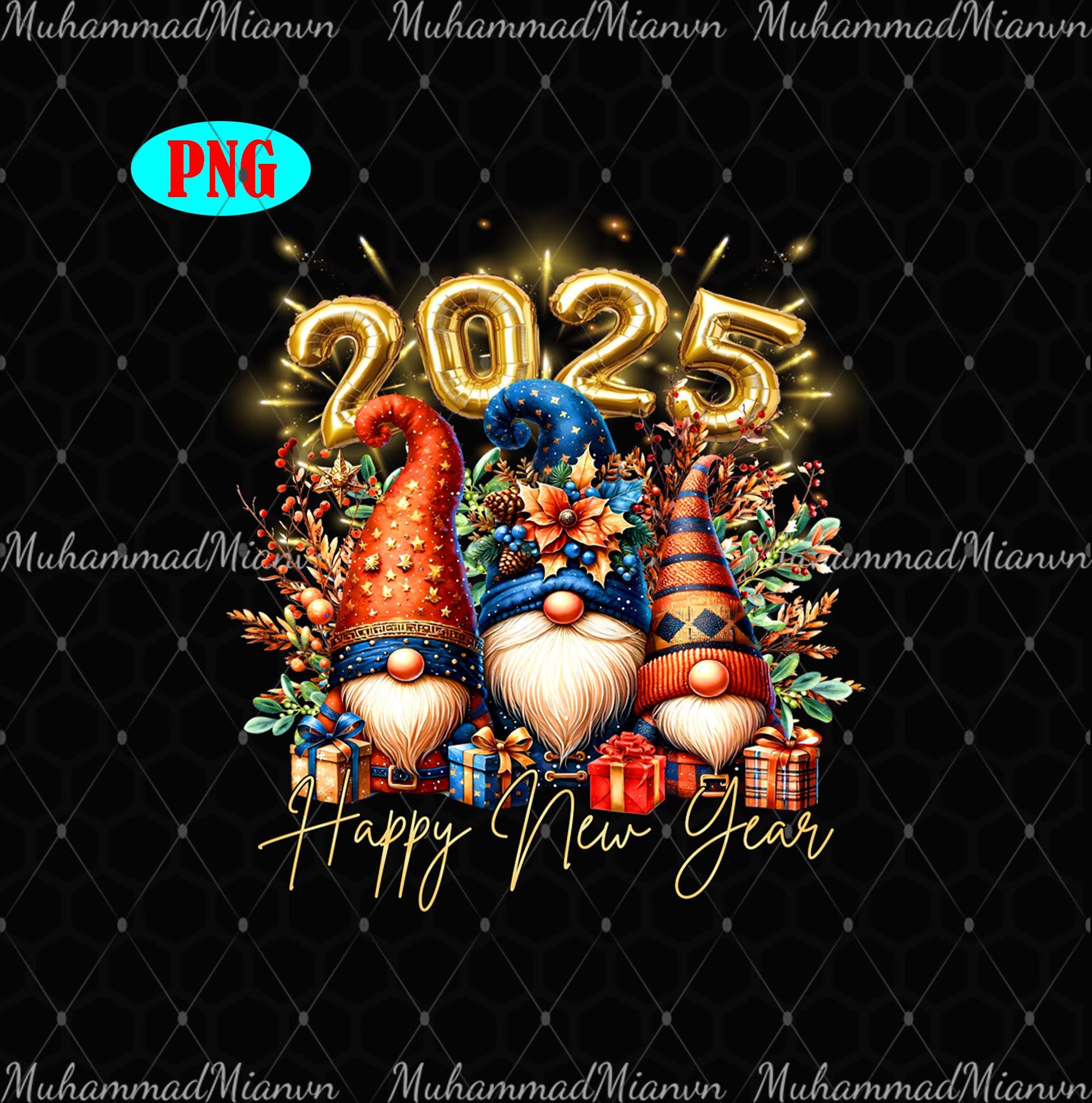 Gnomes Happy New Year 2025 Png for Cricut, Hello 2025 Png, Winter ...