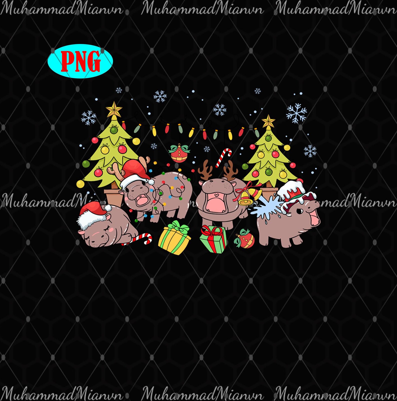 Moo Deng Christmas Comfort Colors Png, Baby Pygmy Hippo Moo Deng Png ...