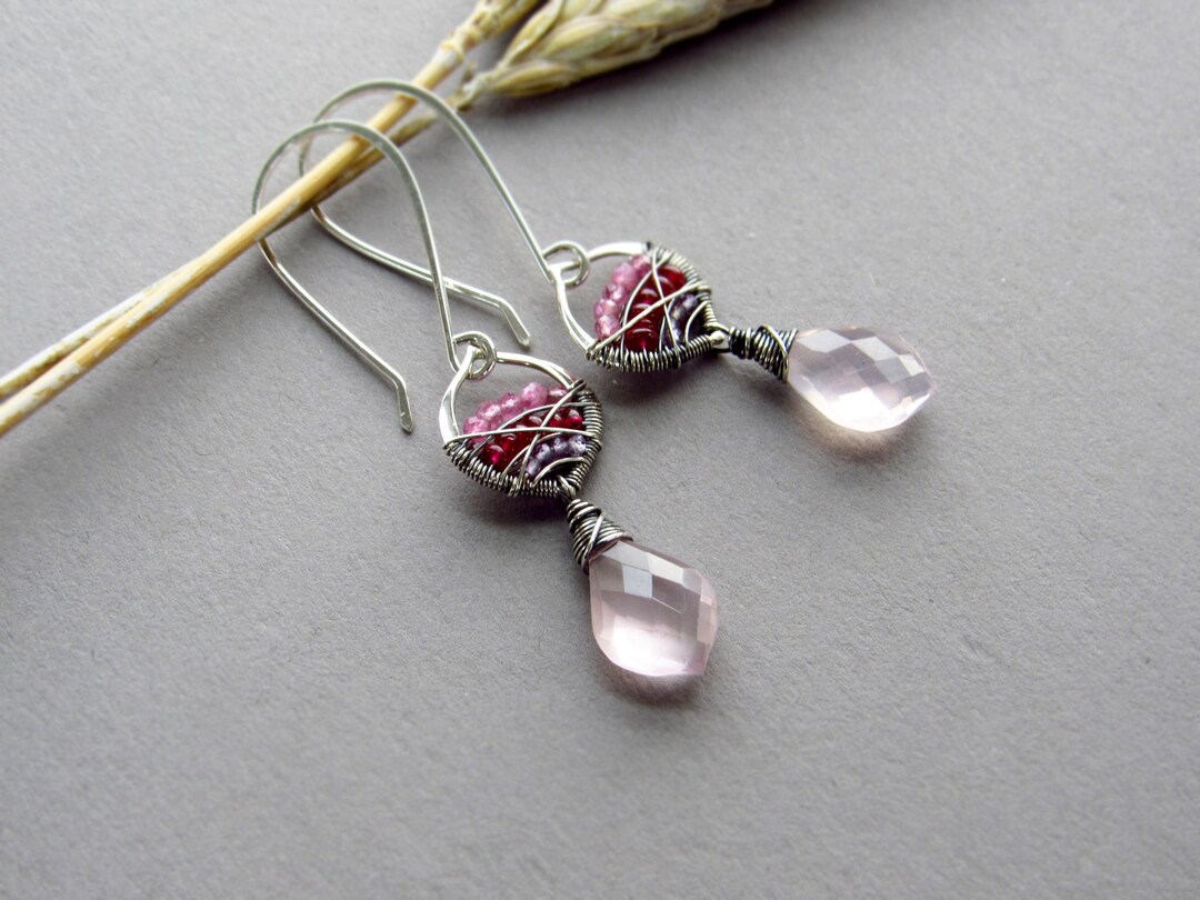 Spring Romance Earrings, Rose Quartz & Ruby, Gemstone Jewelry - Etsy