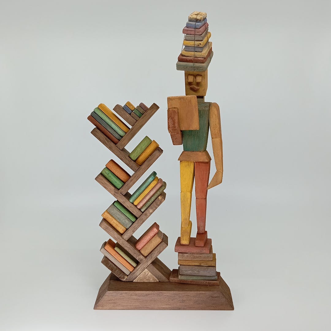 Modern Reading Figurine, Elegant Wooden Figure, Bookshelf Sculpture ...