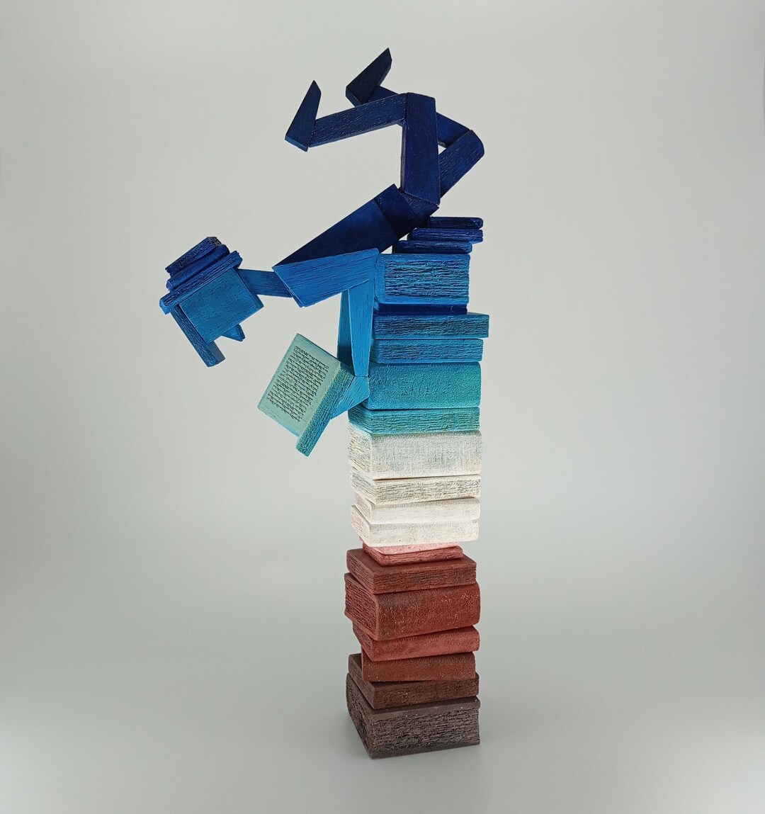 Minimalist Blue Reading Figure, Abstract Sculpture for Book Lovers ...