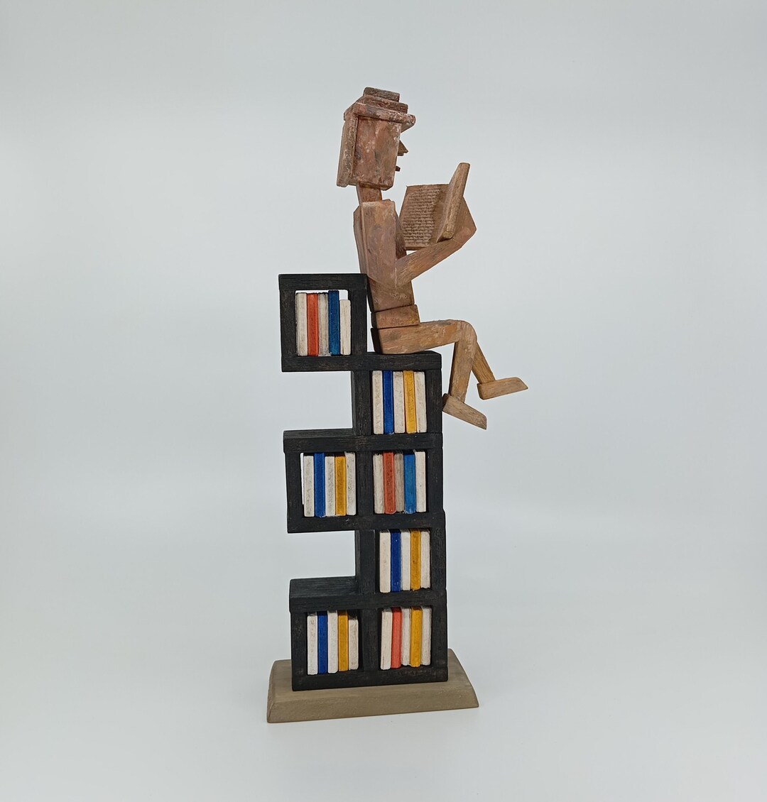 Handmade Wooden Reader Sculpture: Abstract Bookshelf Decor, Minimalist ...