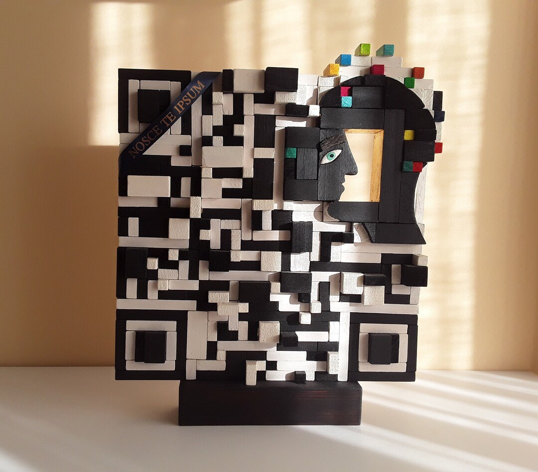 QR Wood Sculpture. Original Symbolic Work. Artistic Decoration ...