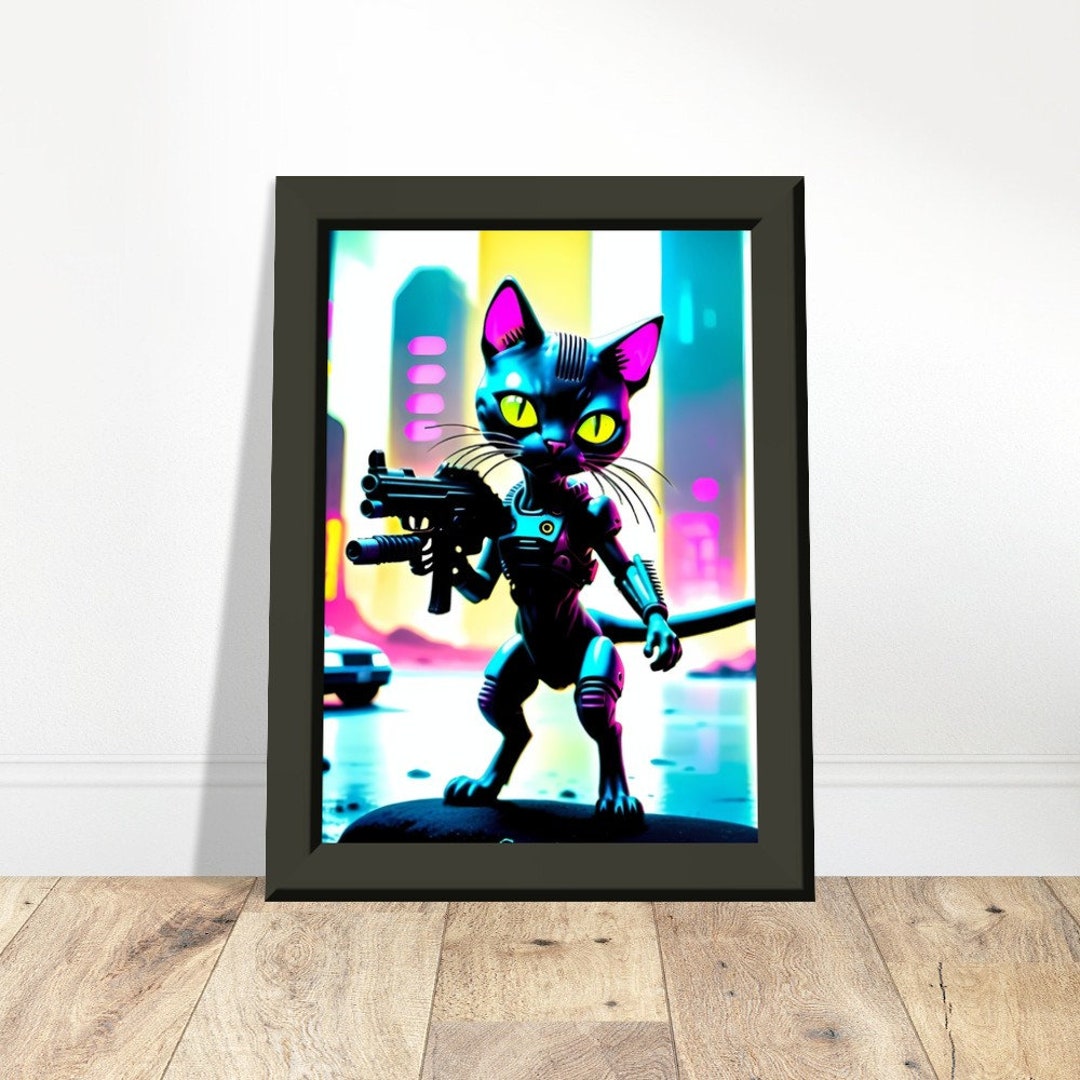 Cyberpunk Kitty Wall Art // Dystopian Cat Art // Cute Cat Poster ...