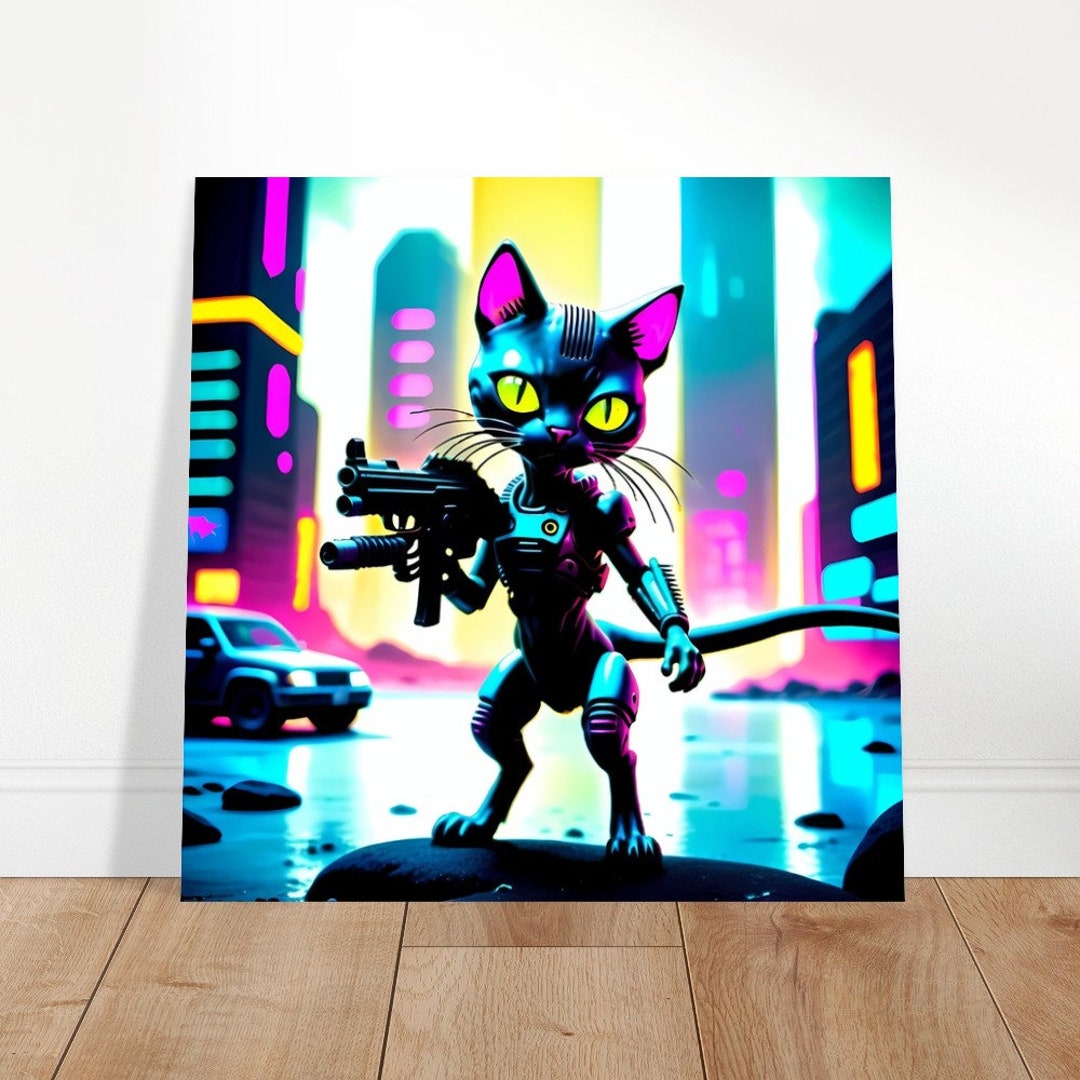 Cyberpunk Kitty Wall Art // Dystopian Cat Art // Cute Cat Poster ...
