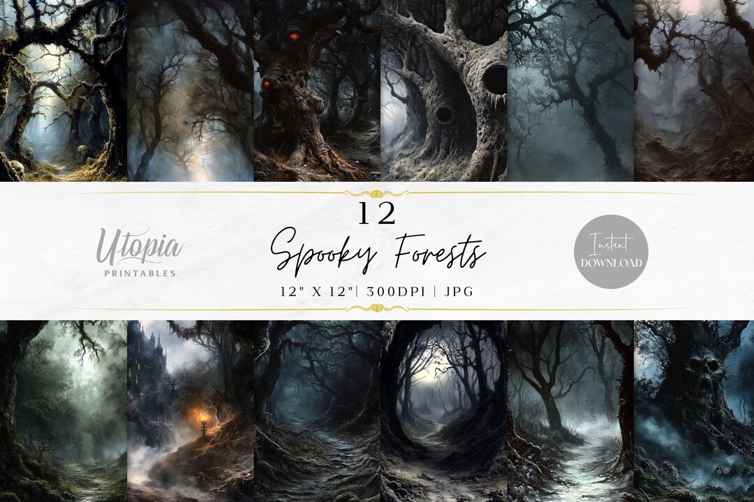 Spooky Forests Horror Scrapbook Paper | Dark Fantasy Art Halloween ...