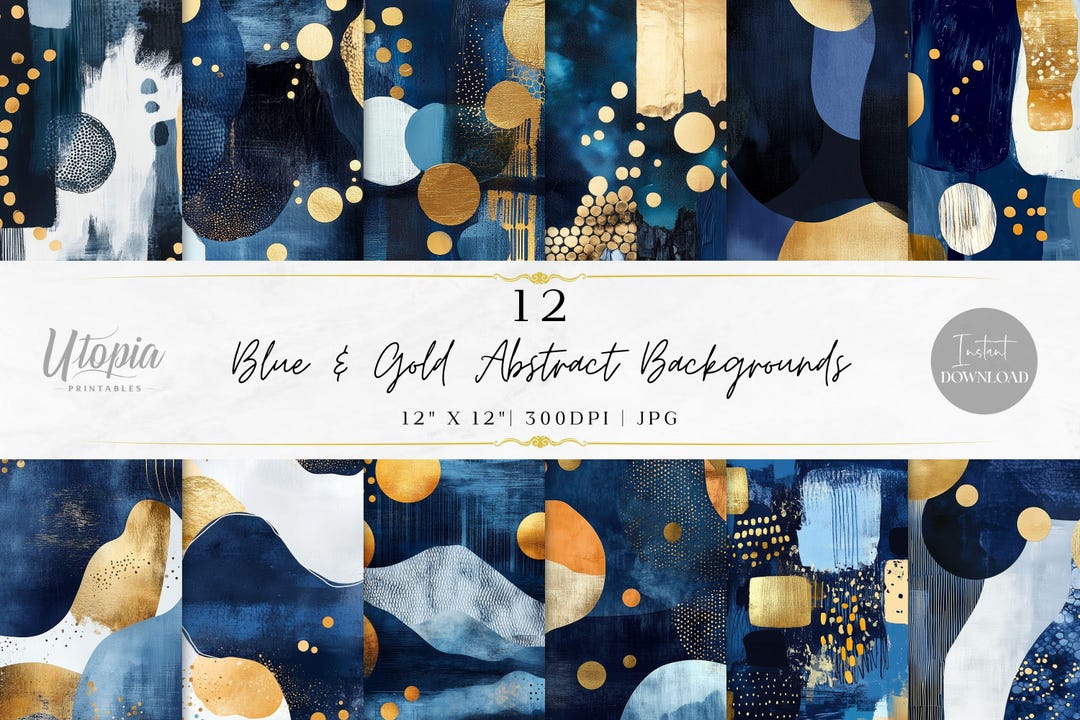 Dark Blue Gold Abstract Art Scrapbook Paper | Navy Royal Modern ...