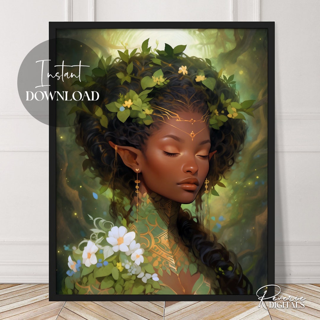 Elf Queen Goddess Black Fantasy Art Instant Download African American ...