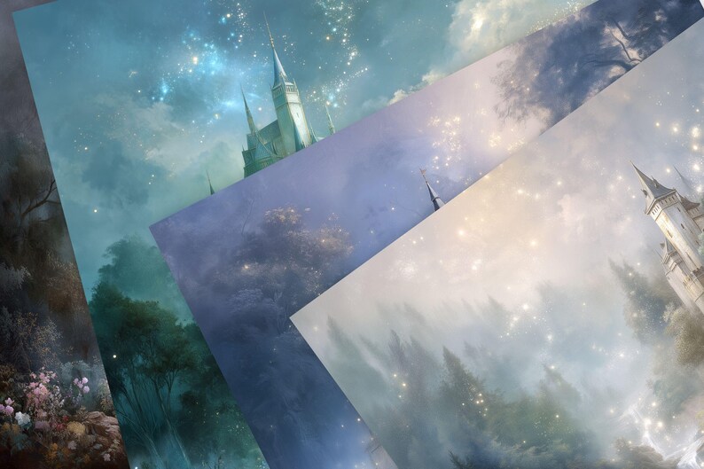 Mystical Castles Scrapbook Paper | Fantasy Art Landscapes Whimsical ...