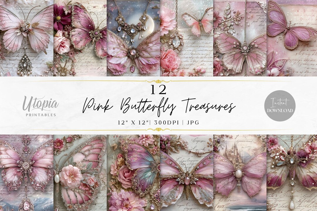 Pink Butterfly Treasures Scrapbook Paper | Fantasy Butterflies ...