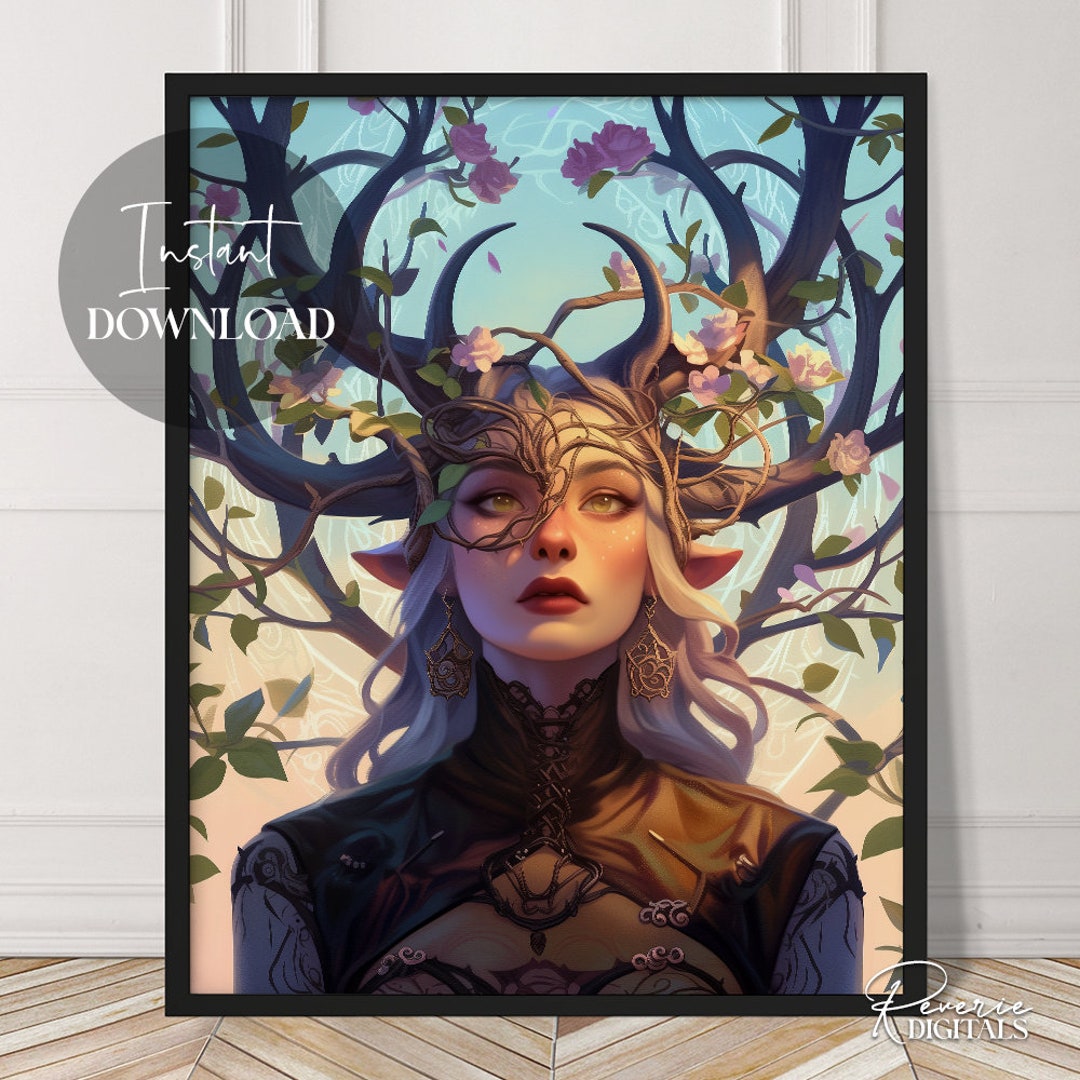 Faun Deer Antler Elf Woman Fantasy Art Instant Download Whimsical ...