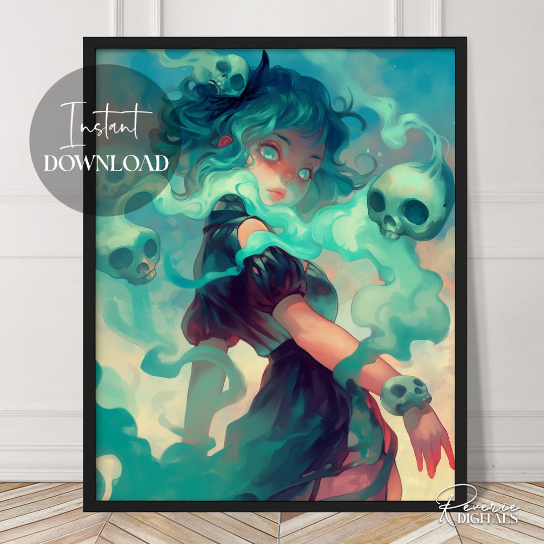 Creepy Cute Ghost Skull Goth Girl Surreal Weird Horror Instant Download ...