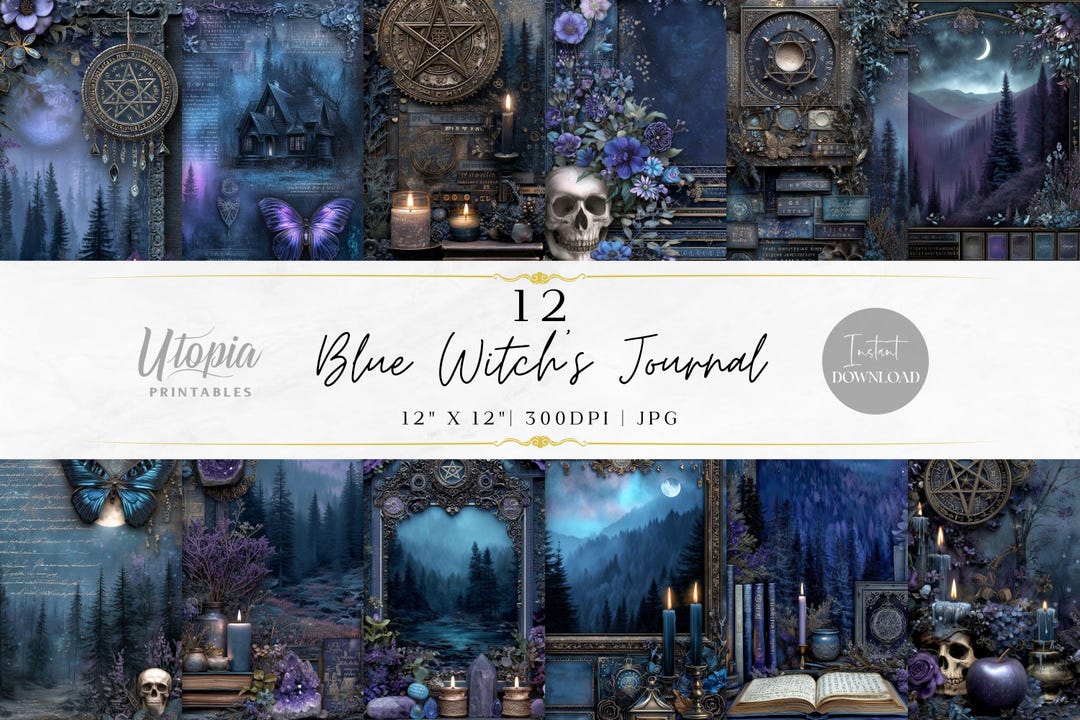 Blue Witch's Journal Scrapbook Paper | Witchcore Dark Fantasy Art ...