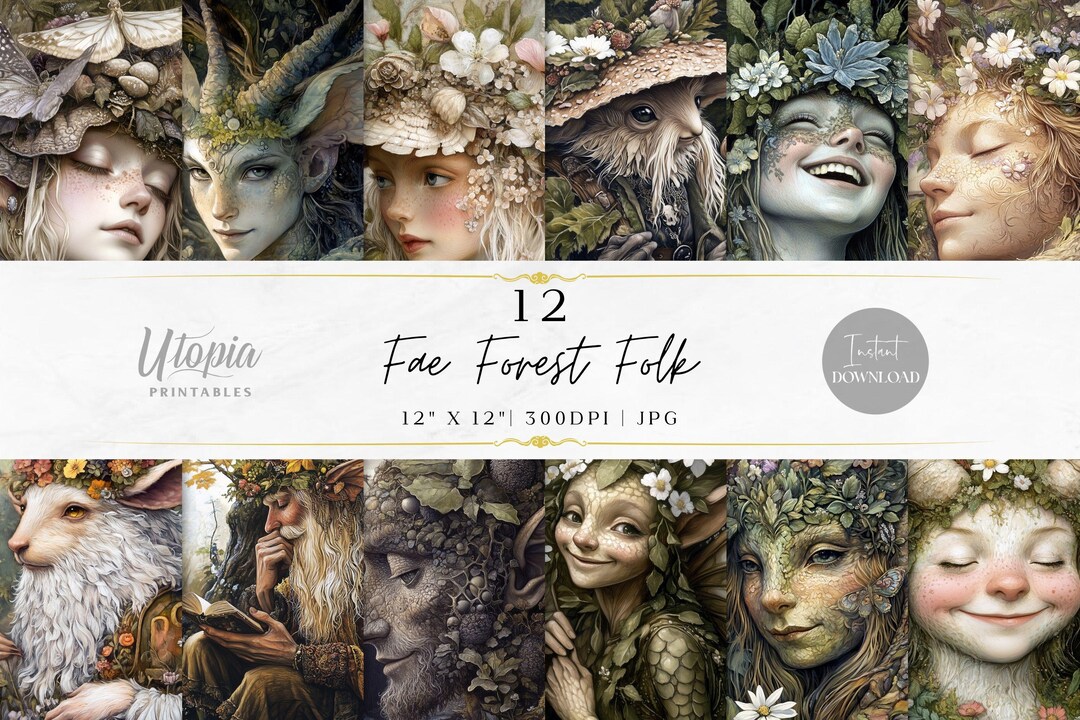 Fae Forest Folk Scrapbook Paper | Elves Elf Faun Fairy Fairies Fantasy ...
