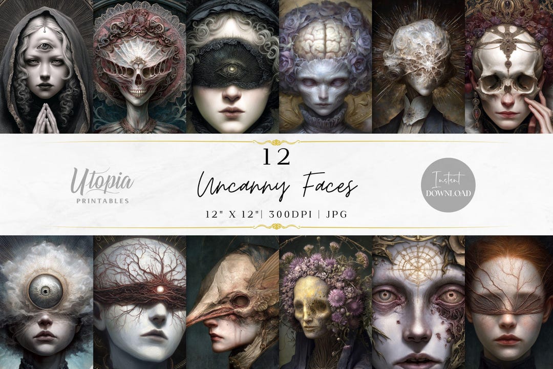 Uncanny Faces Scrapbook Paper | Horror Creepy Dark Fantasy Goth Gothic ...