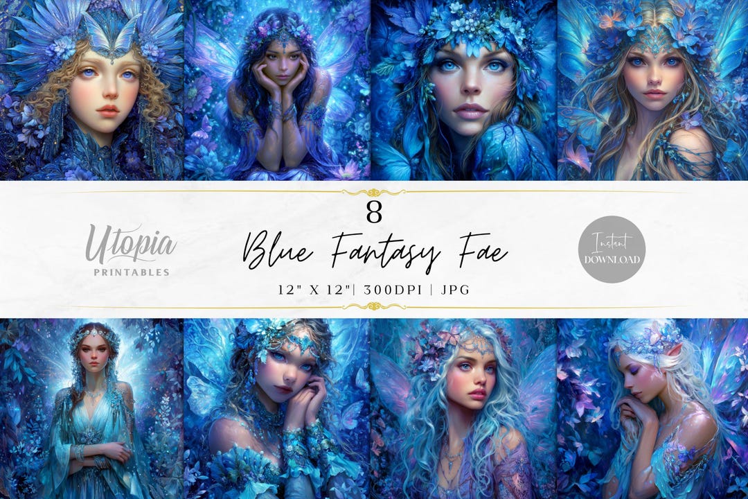 Blue Fantasy Fae Scrapbook Paper | Beautiful Women Art Fairies Goddess ...