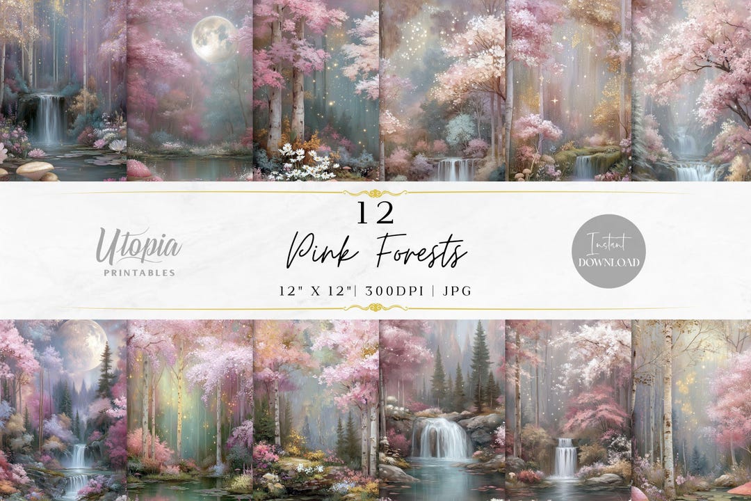 Pink Forests Scrapbook Paper | Woodland Landscapes Fantasy Trees ...