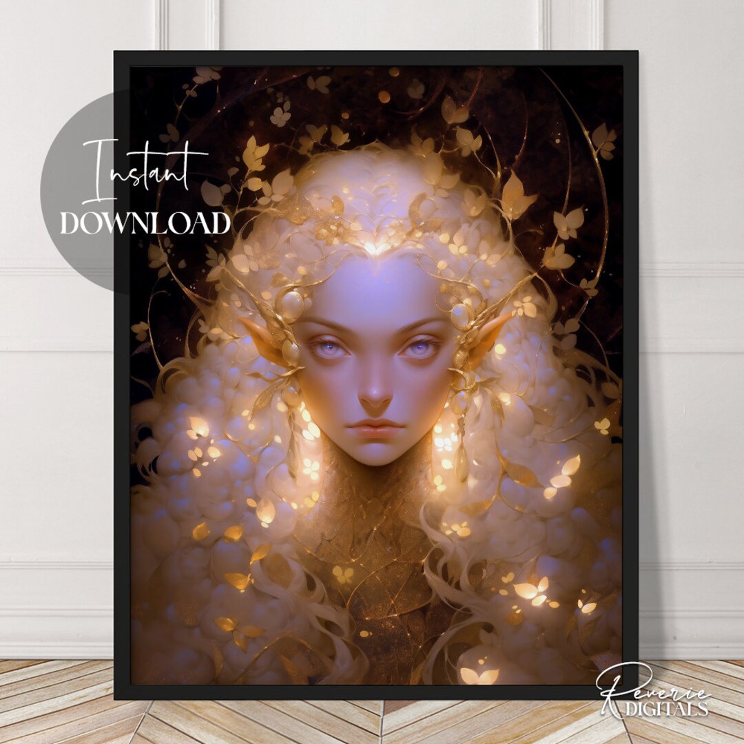 Golden Celestial Elf Fantasy Art Instant Download Whimsical Beautiful ...