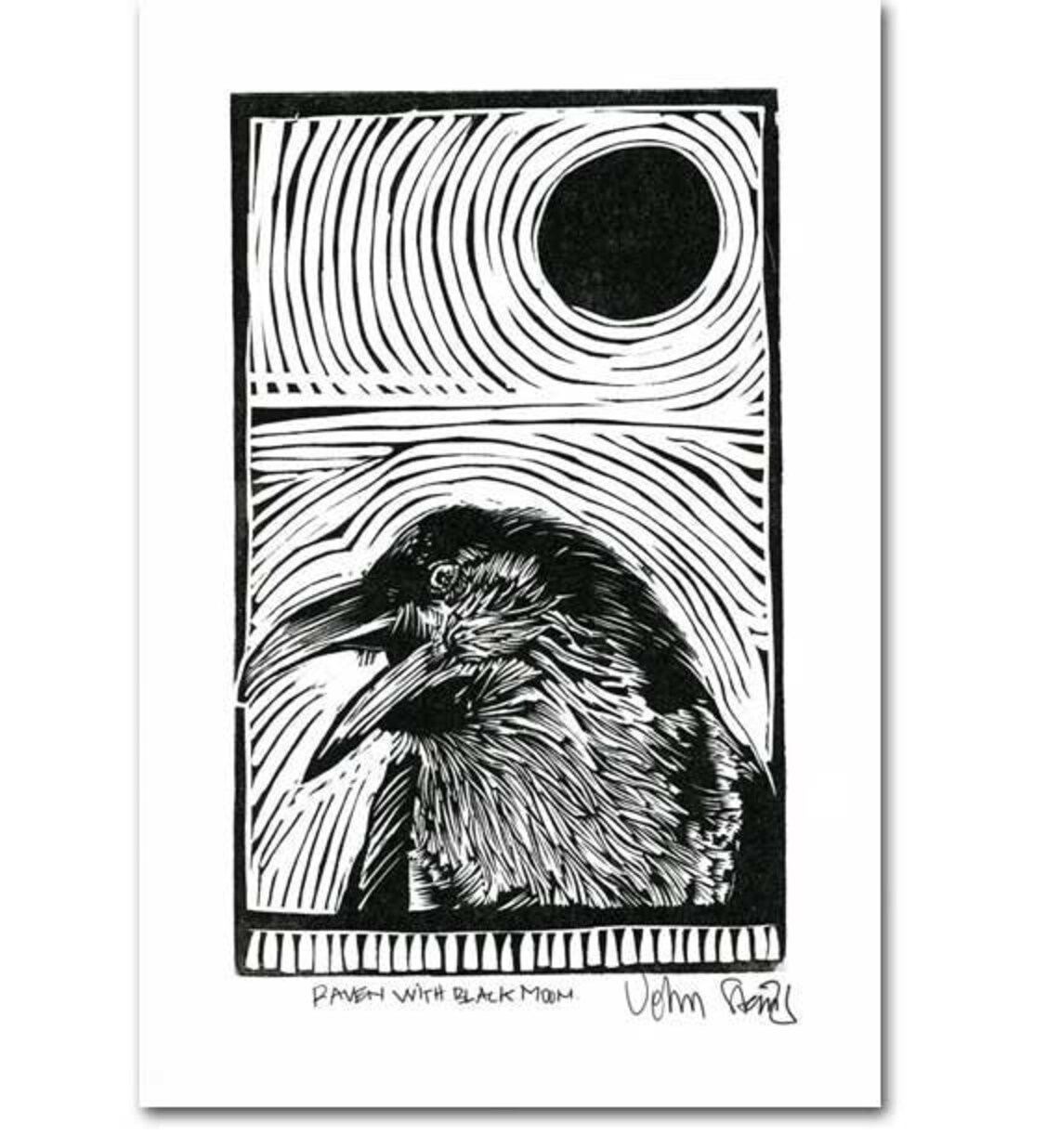 RAVEN With BLACK MOON Linocut Print Hand Pulled Edition - Etsy