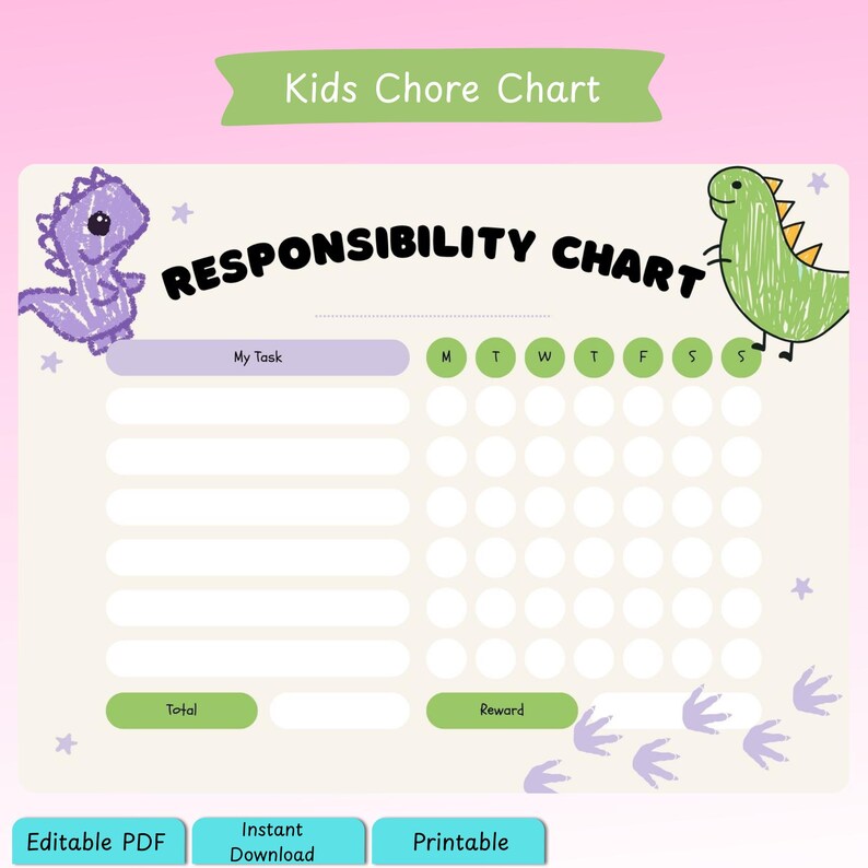 Editable Digital Chore Chart|dinosaur Chore Chart|responsibility Chart ...