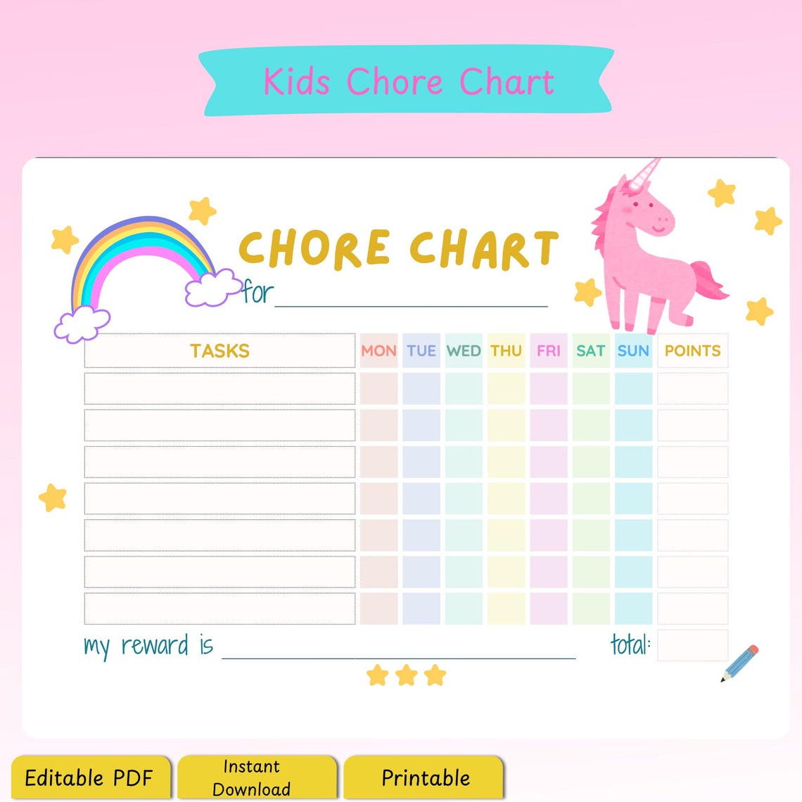 Printable Kids Chore Chart|printable Template|routine Tracker for ...