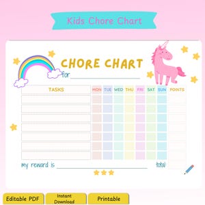 Printable Kids Chore Chart|printable Template|routine Tracker for ...