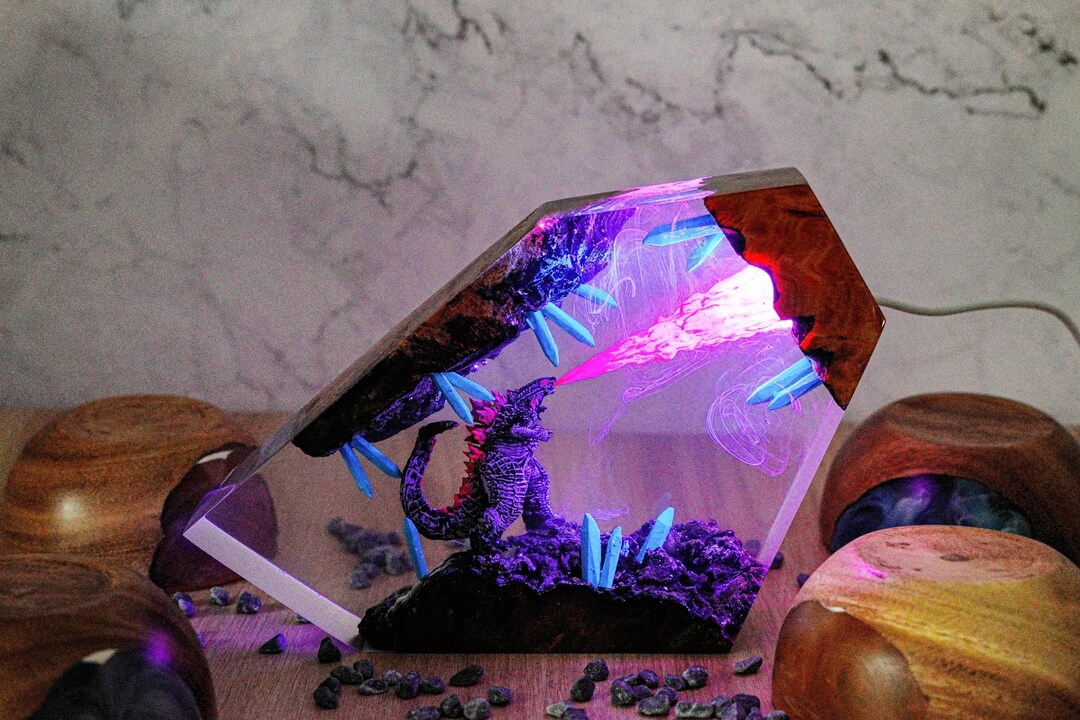 SALE 50% Resin Wood Battle Lamp – Handmade Monster Night Light With LED ...