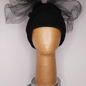 Black Tulle Bow Embellished Black Beanie - Etsy