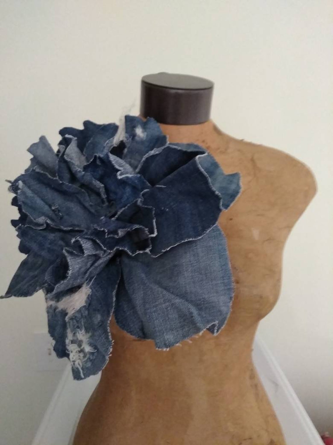 Dark Very Distressed Reclaimed Repurposed Denim Oversized Rosette ...