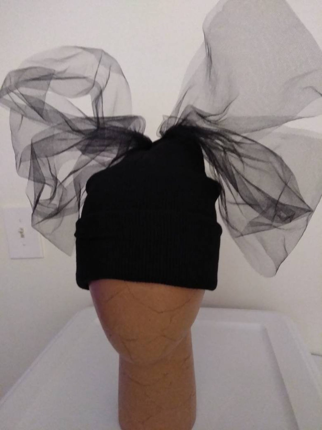 Black Tulle Bow Embellished Black Beanie - Etsy