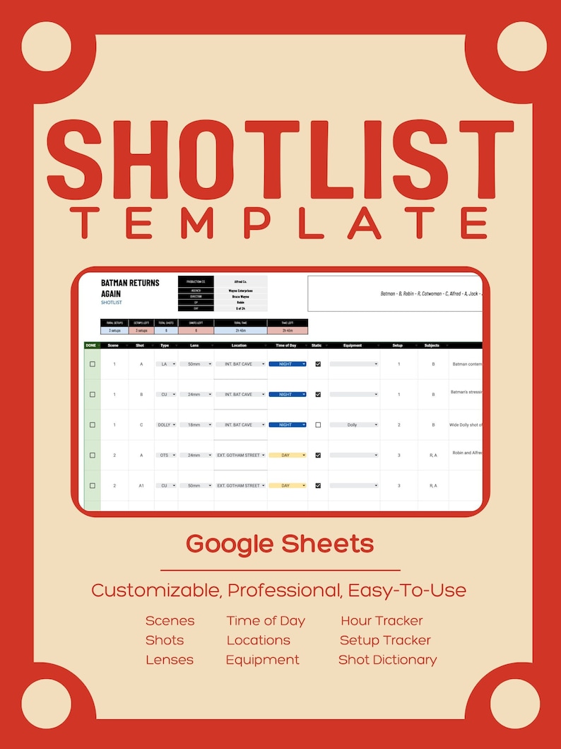 Filmmaking Shotlist Template for Film, TV, Video, Youtube Video ...