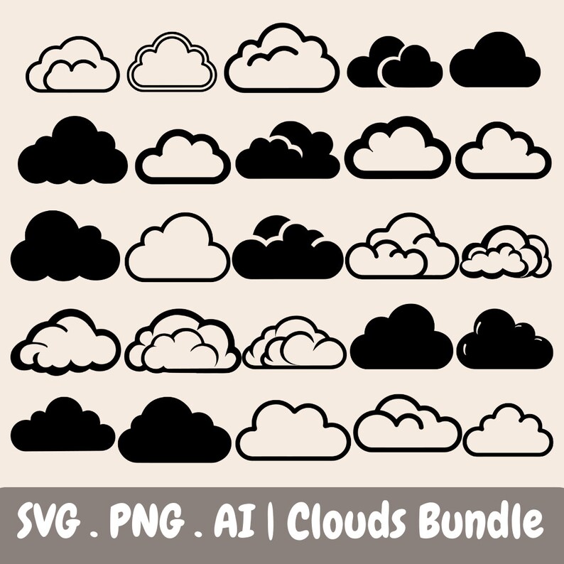 Clouds Bundle SVG, Cloud Silhouette PNG, Cute Clouds Logo, Clouds ...