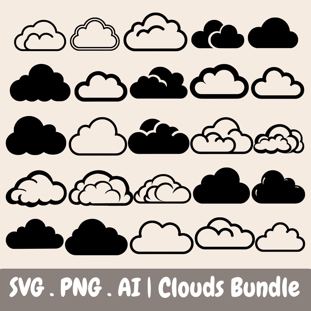 Clouds Bundle SVG, Cloud Silhouette PNG, Cute Clouds Logo, Clouds ...