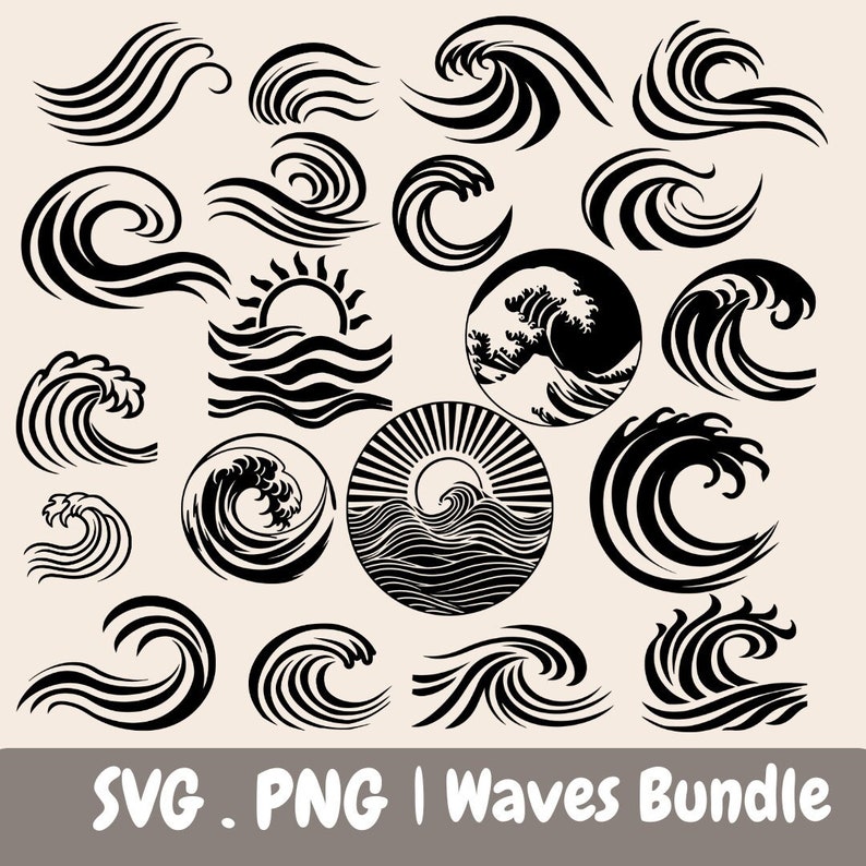 Waves SVG Bundle, Ocean Waves SVG, Simple Waves PNG, Sun and Waves Svg ...