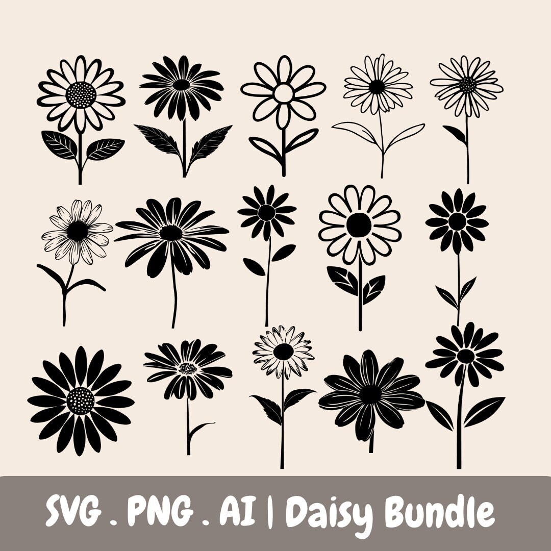 Daisy Flower Svg Bundle, Daisies Flower Png Bundle, Daisy Icon ...