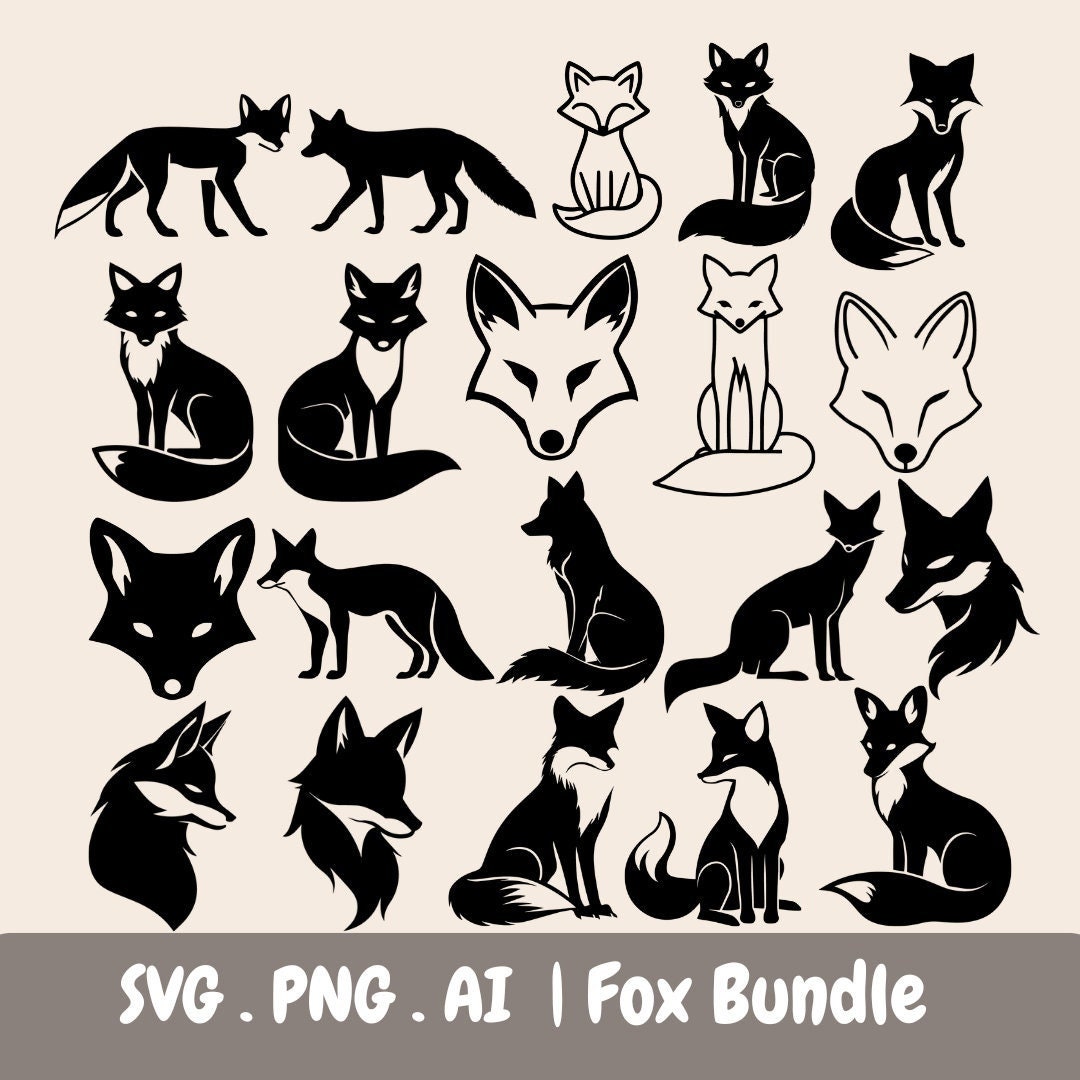 Fox Svg Bundle, Fox Icon Png Bundle, Fox Silhouette Svg, Fox Digital ...