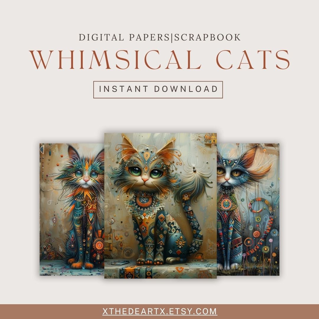 Whimsical Cats Journal Pages, Cats Printable Half Papers, Cats Junk ...