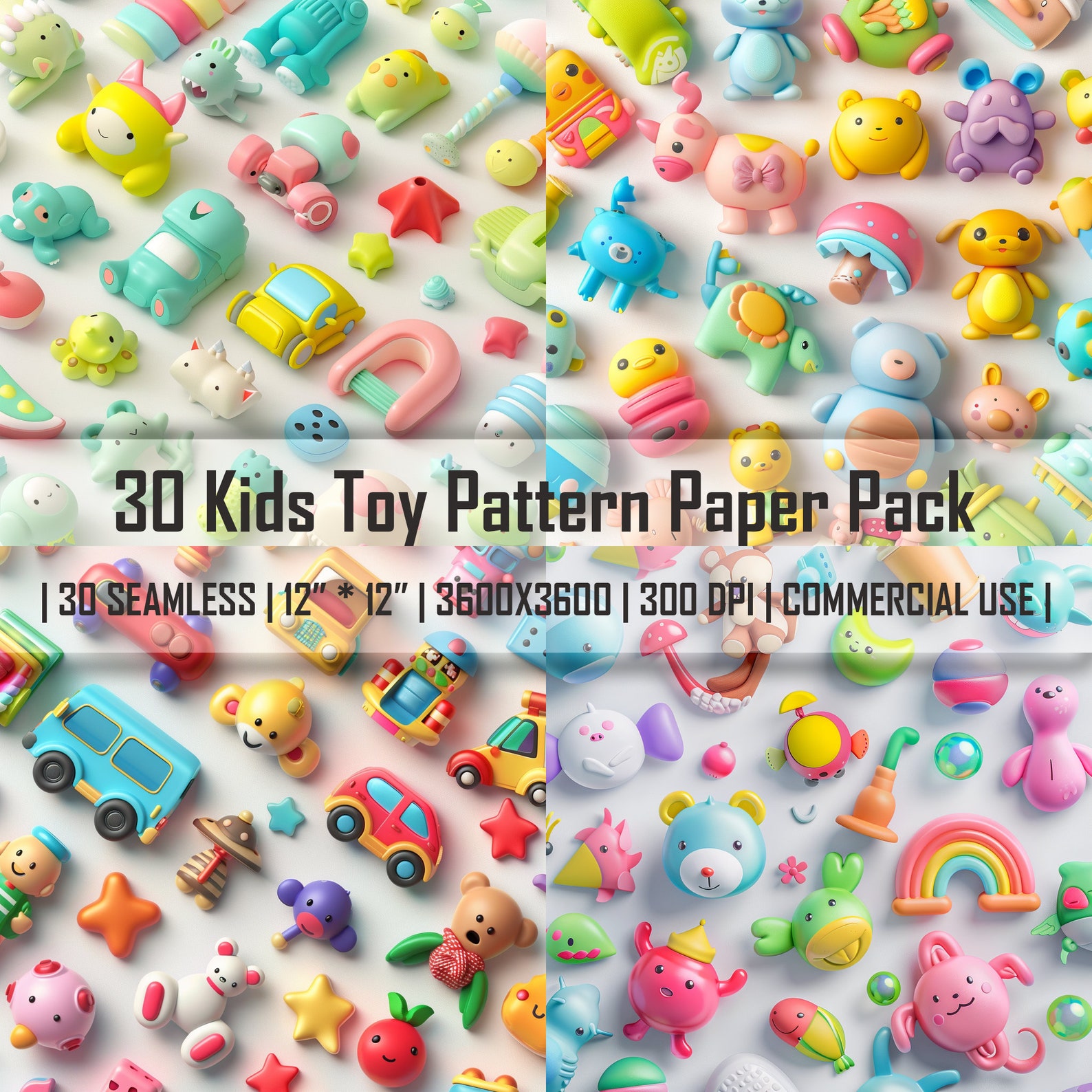 Set of 40 3D Kids Toy Pattern, Scrapbook or Gift Wrap Paper , Toy ...
