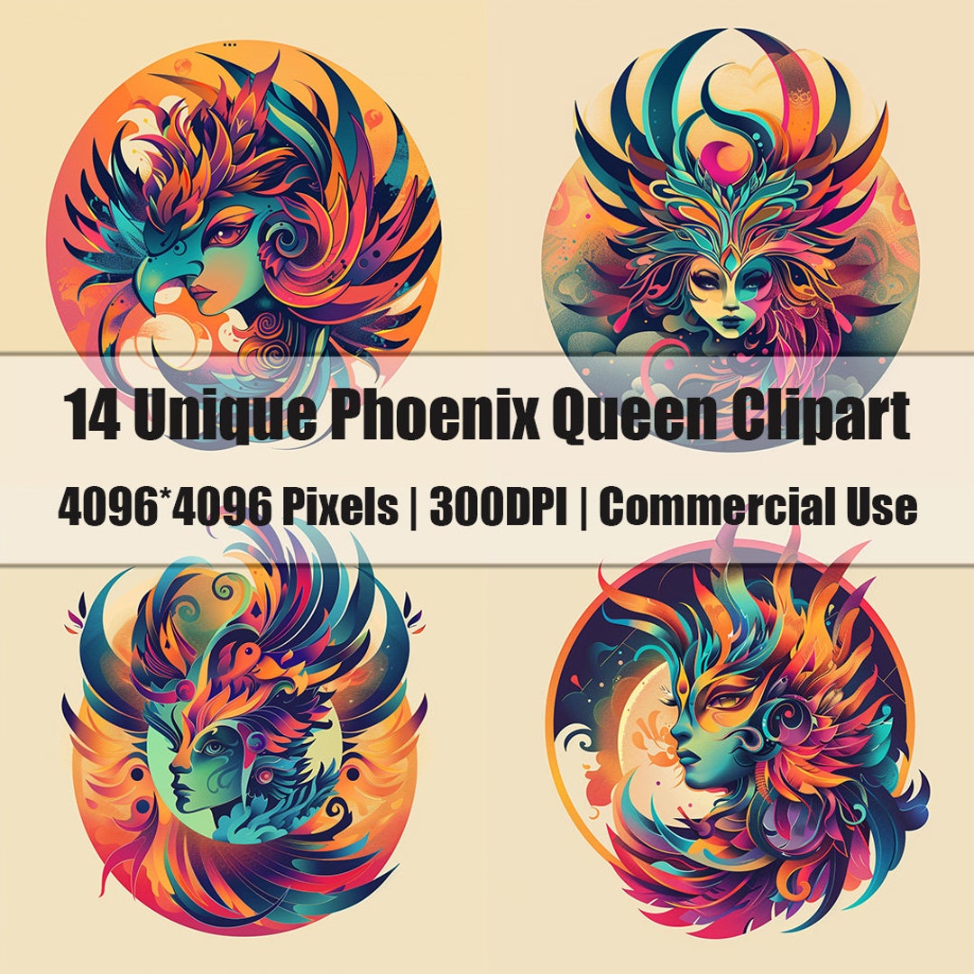 14 Phoenix Queen Clipart Painted Digital Clipart Digital Illustration T ...